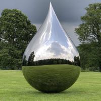 China Large Mirror Finished Water Drop Stainless Steel Sculpture Outdoor Landscape Art for sale