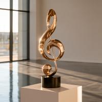 China Elegant Polished Gold Treble Clef Metal Sculpture for Indoor Spaces for sale