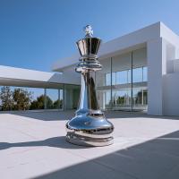 China Reflective Chess King Stainless Steel Sculpture for Outdoor Decor for sale