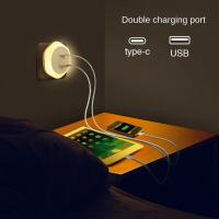 China 12W Charging USB Port TYPC Dimming Socket LED Night Light Warm White European Gauge Modern Square for Bedroom for sale