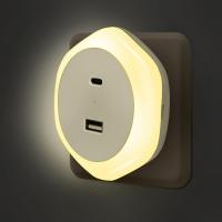 China Support Dimming Mini Plug-in LED Night Light Lamp with USB and Type-C Charging Socket for sale