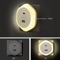 China Support Dimming Mini Plug-in LED Night Light Lamp with USB and Type-C Charging Socket for sale