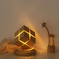 China Wooden LED Cube Table Lamp USB Dimmable Rechargeable Desk Lamp Creative Geometric Night Lights for Bedroom Decor Accent Lighting for sale