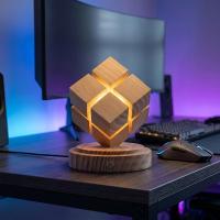 China Novel Wooden Four Step Magic Cube Warm Light Lamp for Kids Gift Wood Base Table Night Light for sale