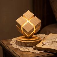 China Novel Wooden Four Step Magic Cube Warm Light Lamp for Kids Gift Wood Base Table Night Light for sale
