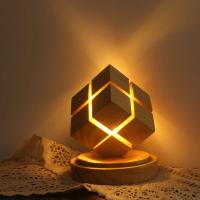China Novel Wooden Four Step Magic Cube Warm Light Lamp for Kids Gift Wood Base Table Night Light for sale