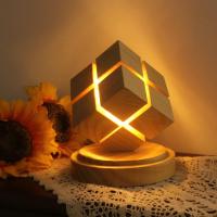 China Novel Wooden Four Step Magic Cube Warm Light Lamp for Kids Gift Wood Base Table Night Light for sale