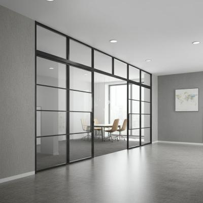 China Aluminium Frame Sliding Double Glass Partition Wall 108mm Thickness 3000mm Height for Conference Rooms for sale