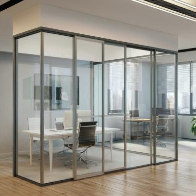 China Aluminum Frame Sliding Double Glazed Office Glass Partition Wall - 108mm/90mm Thickness, Up to 3000mm Height for sale