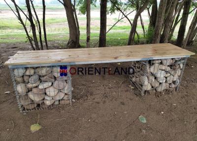 China Galvanized Steel Welded Gabion Bench 200cm with 4.0mm Mesh Wire and Pine Wood Boards for sale