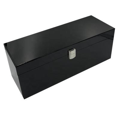 China Handmade Luxury Wooden Champagne Bottle Box with Piano Black Lacquer Finish Rectangle Shape for sale