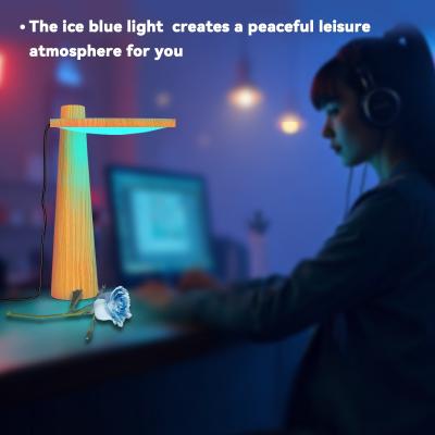 China Multiply Color Desktop Intelligent Lighting Desk Lamp with Oak/bamboo Wood Material Lamp Base for Interior for sale