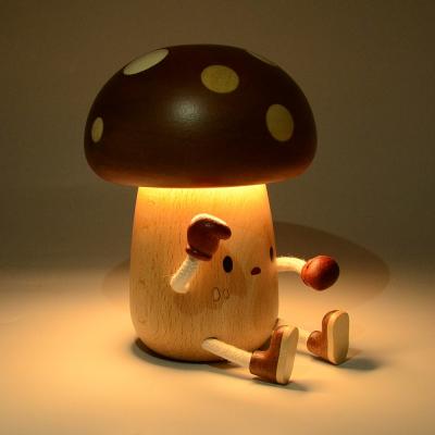 China Rechargeable LED Night Light USB Lamp with Wooden Mushroom Shape for Home Decor for sale