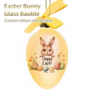 China Custom-made Handcrafted Rabbit Glass Ornaments in an Egg Shape for Interior Decoration for sale