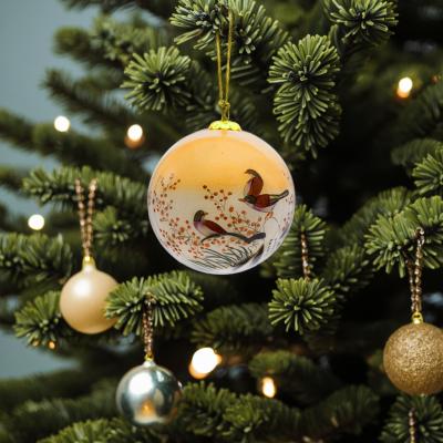 China Wholesale Cardinal Bird Hand-Painted Glass Christmas Ball Ornament 3.9