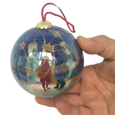 China Custom Gold Foil Logo Christmas Glass Ball Ornaments Internally Hand-Painted, Luxury Corporate Gift Holiday Decor Bulk Wholesale for sale
