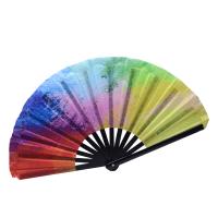 China Wholesale Large Rainbow Pride Hand Fan 33cm Foldable Bamboo Fan for Promotional Parade Gifts & Summer Festival Events for sale