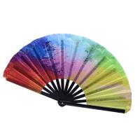 China Wholesale Large Rainbow Pride Hand Fan 33cm Foldable Bamboo Fan for Promotional Parade Gifts & Summer Festival Events for sale