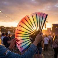 China 13 Inch Large Rainbow Watercolor Folding Fan for Pride Parade & LGBTQ Community Rallies Large Bamboo Clack Fan for sale