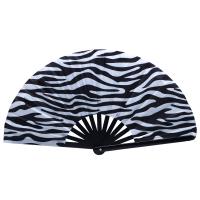 China 13 Inch Large Zebra Print Rave Fan Bamboo Folding Clack Fan for Techno Music Festival & EDM Party Performance for sale