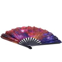 China 13 Inch Galaxy Nebula Print Folding Fan Large Bamboo Clack Fan for Space Theme Rave Party & Astrology Gift for sale