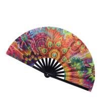 China Custom Logo Printed 33cm Bamboo Folding Fan Large Size Colorful Rave Clack Fan for Event Promotional Gifts Wholesale for sale