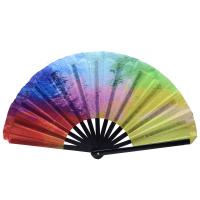 China Custom Logo Printed 33cm Bamboo Folding Fan Large Size Colorful Rave Clack Fan for Event Promotional Gifts Wholesale for sale