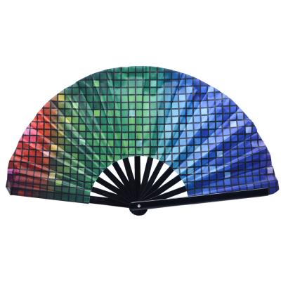 China Custom 13 Inch Large Rave Folding Hand Fan Bamboo Clack Fan for Music Festival EDM Party Dance Performance for sale