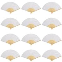 China China Wholesale White Handheld Paper Fan Folding Fans with Bamboo Handle Abanico De Papel Boda Wedding Decoration DIY Gifts for sale