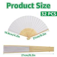 China China Wholesale White Handheld Paper Fan Folding Fans with Bamboo Handle Abanico De Papel Boda Wedding Decoration DIY Gifts for sale