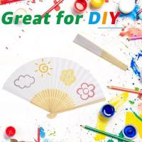 China China Wholesale White Handheld Paper Fan Folding Fans with Bamboo Handle Abanico De Papel Boda Wedding Decoration DIY Gifts for sale