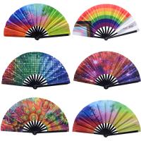 China Personalized Large 33cm Bamboo Kungfu Fan Portable Bamboo Folding Fan Customized  Summer Gifts  for Halloween DIY Painting for sale