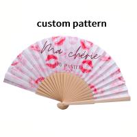 China 23cm Custom  Printing Decoration Folding Wood Hand Held Fan Fro Decoration for sale