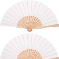 China 23cm White Wooden Folding Fan with Engraved Logo for Wedding Painted Decoration for sale