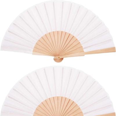 China 23cm White Wooden Folding Fan with Engraved Logo for Wedding Painted Decoration for sale