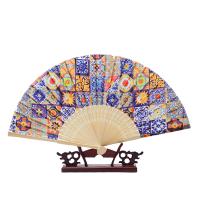 China Handcrafted Eco-Friendly Vintage-style Folding Bamboo Fan with Customizable Design for Weddings or Photography Props for sale