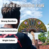 China 33cm Pride Foldable Rave Full-Color Printed  Bamboo  Hand Fan with Custom Logo  for Christmas Occasions for sale