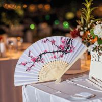 China Personal Silk Folding Hand Fans  with Custom Bone for Festivals and Weddings Decoration for sale