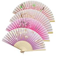 China Hot Selling Carved Bamboo Folding Silk Material Wedding Fans for Gifts for sale