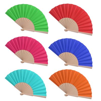 China Personalized Handmade Wood and Fabric Hand Folding Fans for Different Colors for sale