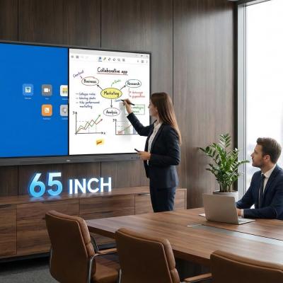 China 65 Inch 4K UHD Interactive Touch Screen Whiteboard with 40 Point Precision Infrared Touch and High-Brightness for Corporate and Educational Use for sale
