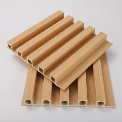 China Indoor Fluted Wall Panel with Slat Interiored Nano PVC Wood Effect Mall Damask Pattern for sale
