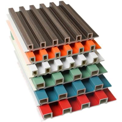 China Modern Simplicity Fluted 3d Slat Interior Wood Grain PVC WPC Wall Panel 2.9m Length for sale