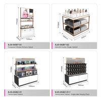 China Makeup Store Rack Platinum Wooden Display Cabinet With Light Box For Customized Skincare Store Display Furniture And Luxury Store Fitting for sale