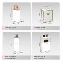 China Cosmetic Display Cabinet White Wooden Skincare Cabinet With Light Box For Branded Shop Decoration And Premium Display Rack for sale