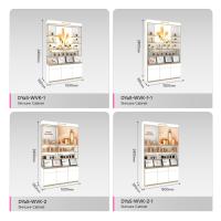 China Makeup Display Shelf  White Wooden Sample With Embedded Light Strip At The End For Trendy Store Counter And Space-Saving Display Stand for sale