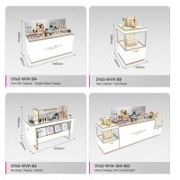 China Makeup Display Shelf  White Wooden Sample With Embedded Light Strip At The End For Trendy Store Counter And Space-Saving Display Stand for sale