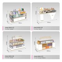 China Cosmetic Display Cabinet White Wooden Skincare Cabinet With Light Box For Branded Shop Decoration And Premium Display Rack for sale