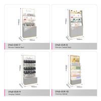 China Customized Cosmetic Display Stand  Gray Wooden&Iron Skincare Store Rack for Makeup Shop Fitting for sale