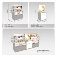 China Customized Skincare Store High Cabinet with Lightbox Gray Wooden Beauty Display Showcase for Makeup Shop Design and Perfume Shop Decoration for sale